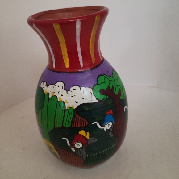 Not Branded | Accents | Folk Art Mexican Vase Hand Painted Red Clay ...